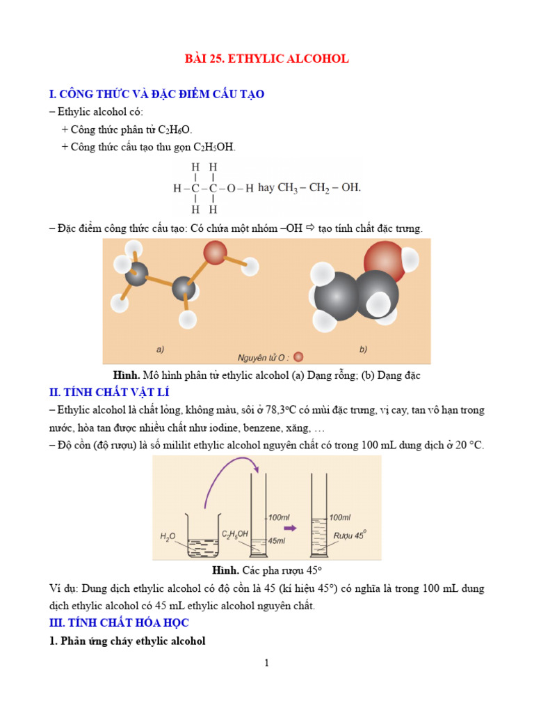 Bài 24. Ethylic Alcohol (HS) | PDF