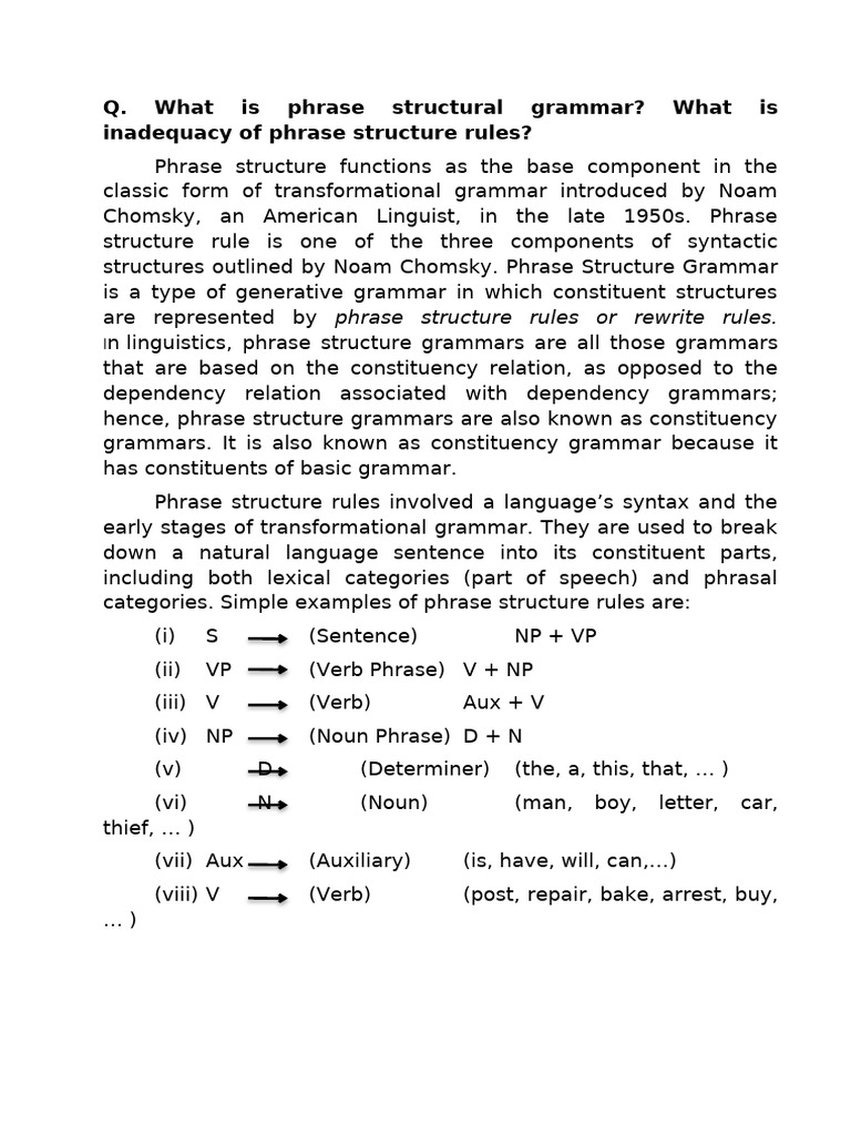 Phrase Structure Grammar | PDF | Phrase | Syntax