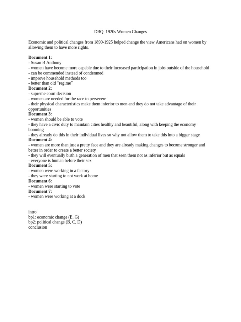 DBQ - 1920s Women Changes Notes | PDF