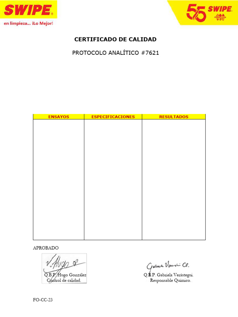 Certificado de Calidad Swipe Rojo 7799 5360 | PDF