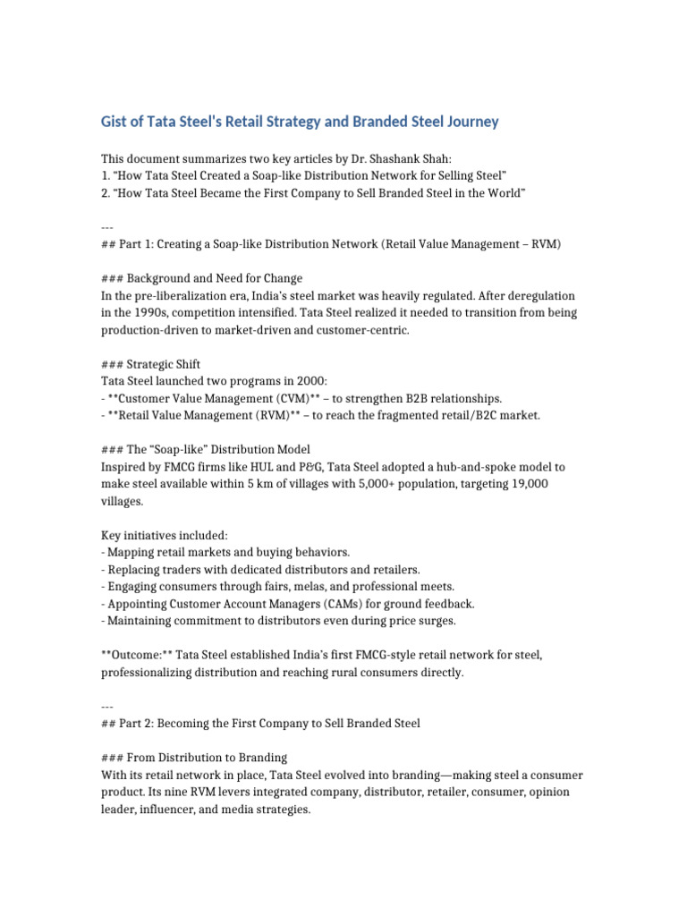 Tata Steel Retail Strategy Gist | PDF | Retail | Brand