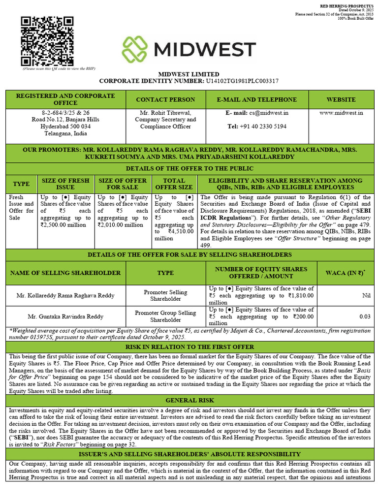 Midwest Limited - Red Herring Prospectus | PDF | Equity (Finance ...