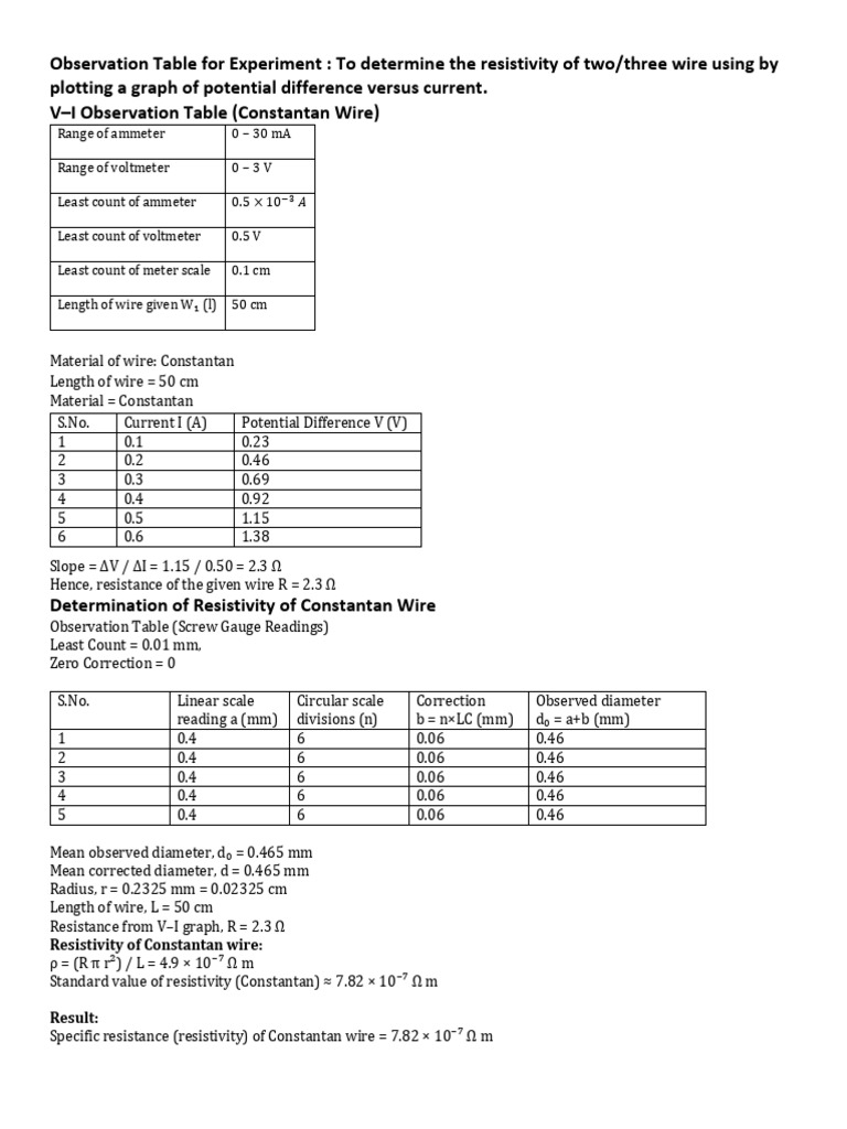 Observation Table For Experiment 1 To 4 | PDF | Electricity ...
