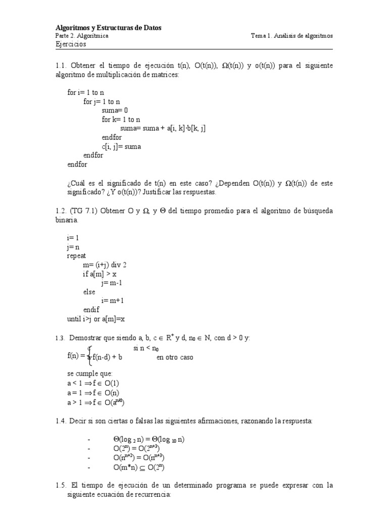 Ejercicios Analisis de Algoritmos | Algoritmos | Ecuaciones | Prueba gratuita de 30 días | Scribd