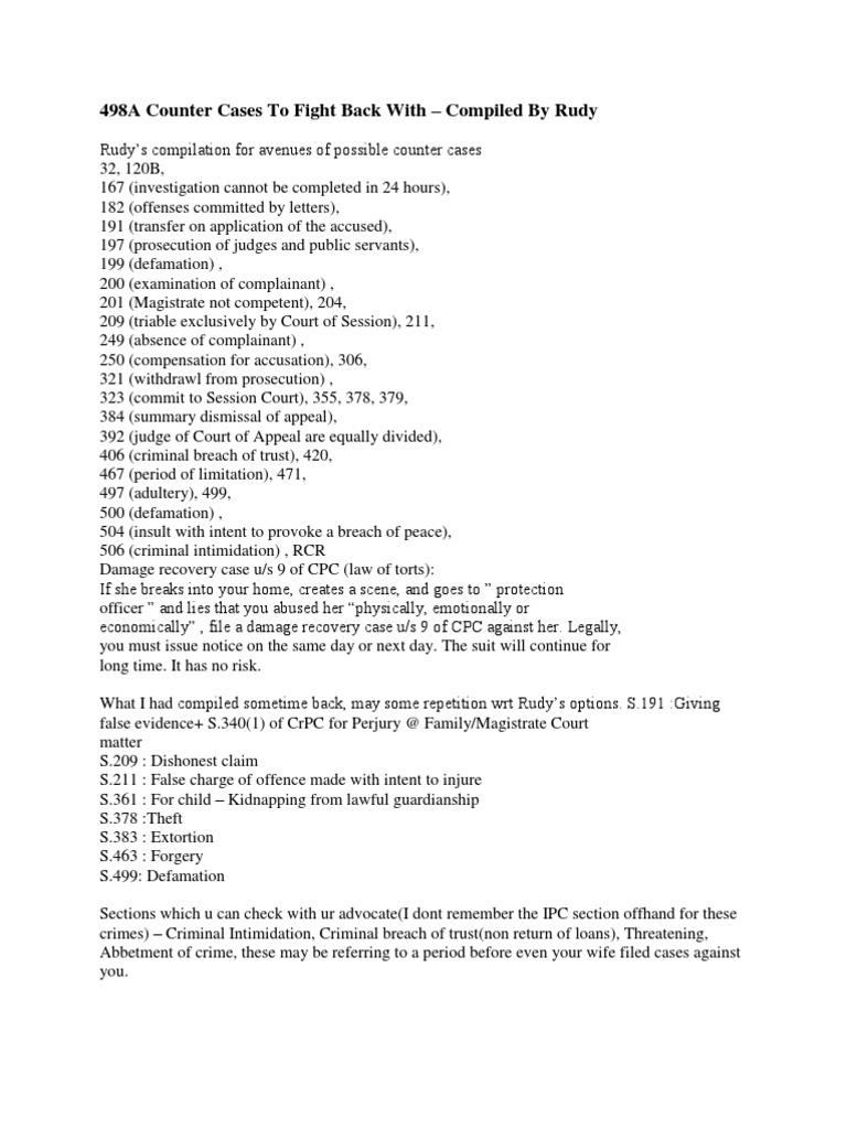 498A Counter Cases Compilation | PDF | Defamation | Crime & Violence