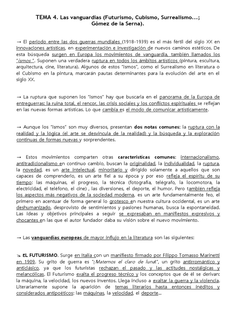 Tema 4 Las Vanguardias | PDF | Vanguardia | Surrealismo