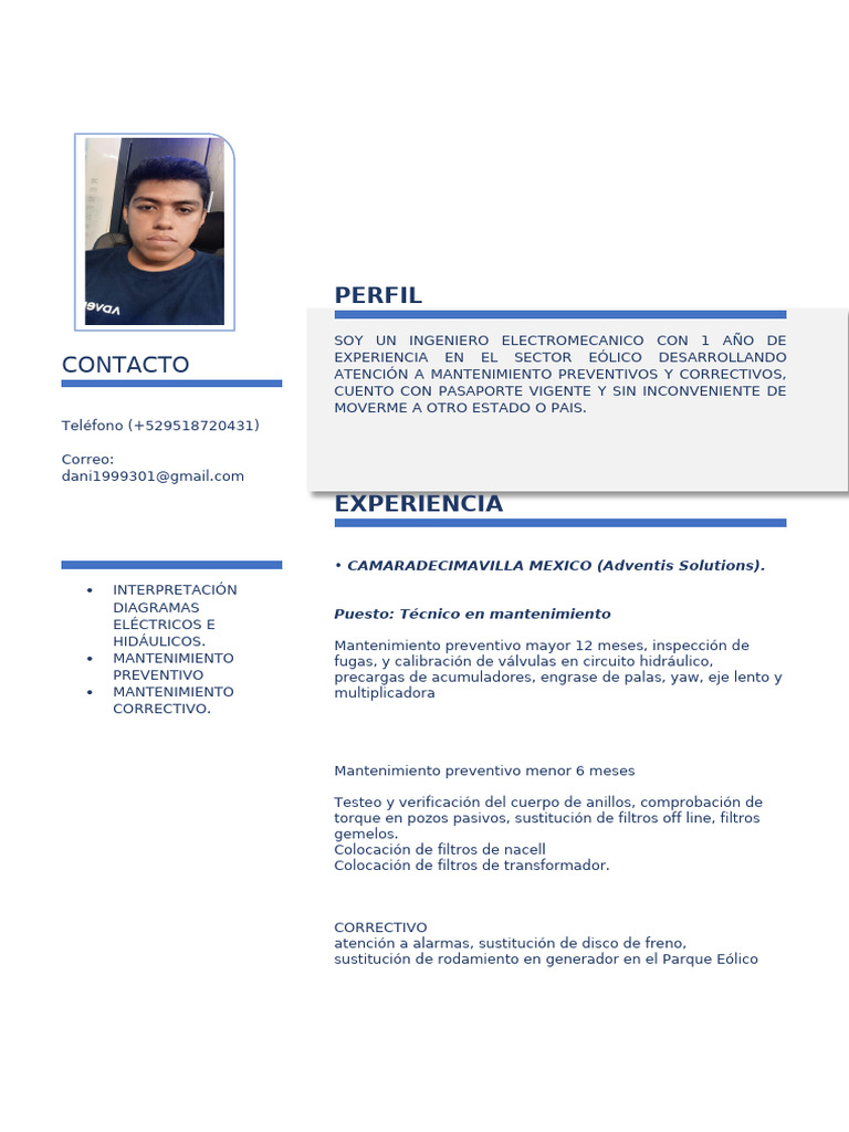 Cv Daniel Olivarez | PDF | Energía eólica