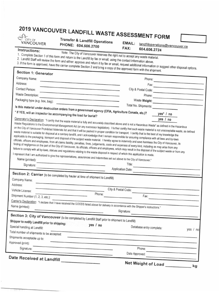 Waste Assessment Form | PDF