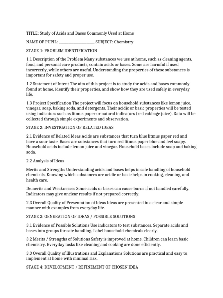 Chemistry Project - Study of Acids and Bases at Home | PDF | Acid ...
