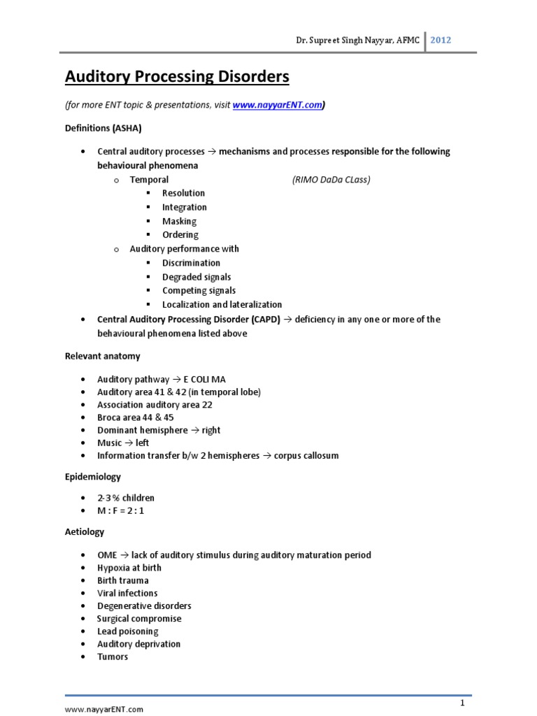 Auditory Processing Disorders | PDF | Lateralization Of Brain Function ...