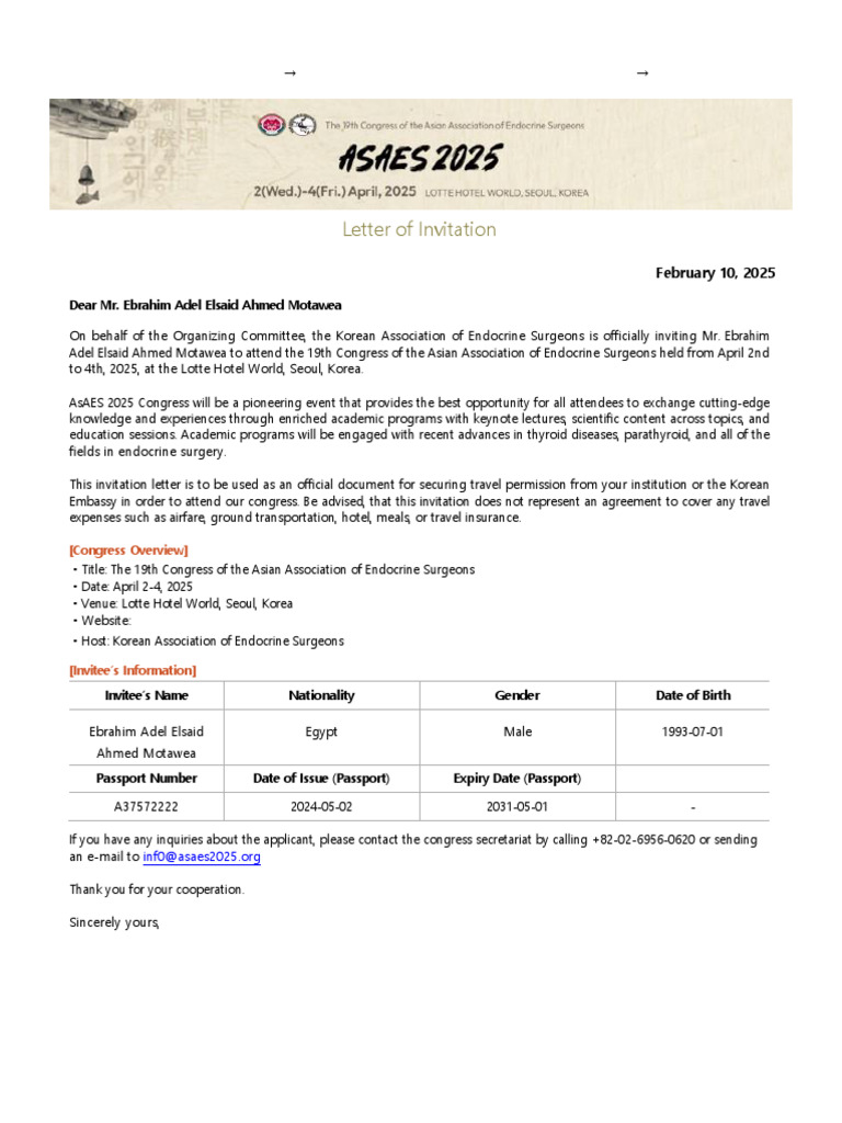Invitation - Letter Ebrahim NEW | PDF | Glands | Endocrine System