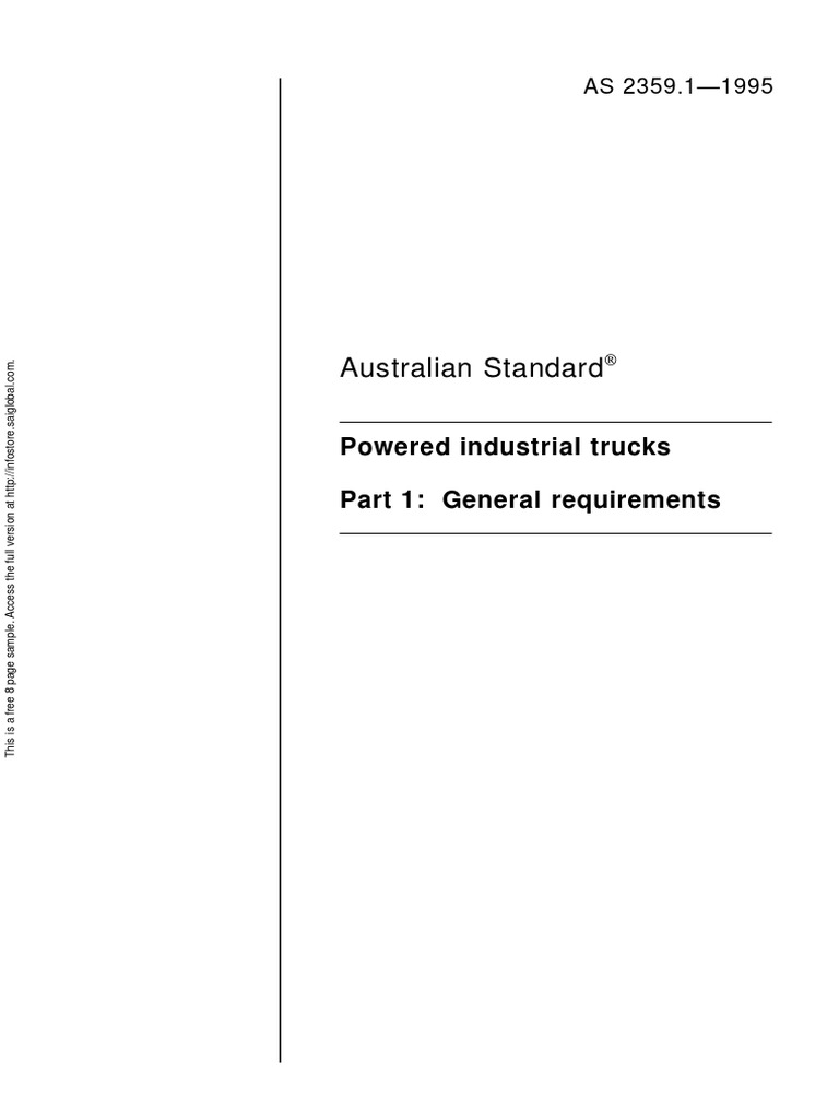 As 2359.1-1995 Powered Industrial Trucks General Requirements | PDF ...