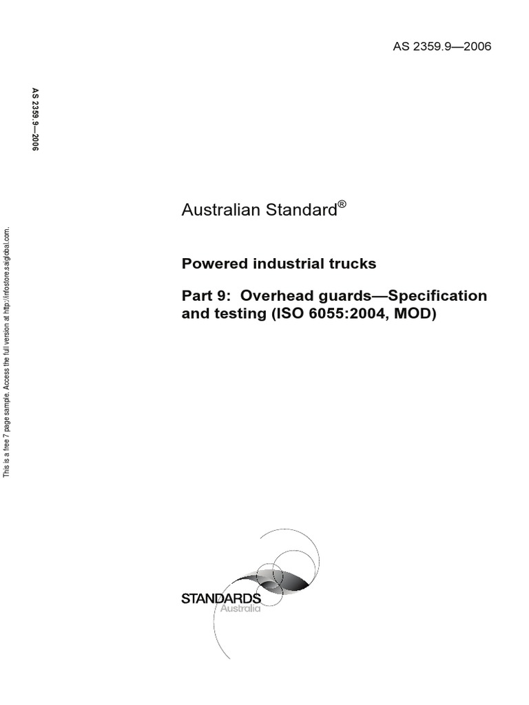 As 2359.9-2006 Powered Industrial Trucks Overhead Guards ...