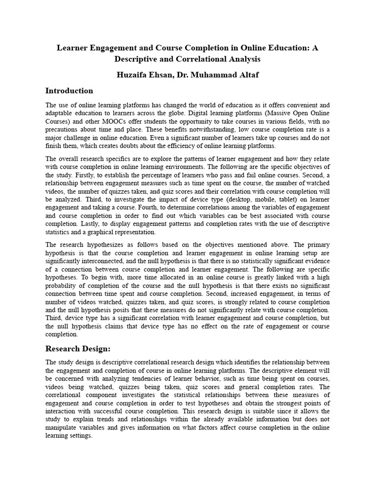 Learner Engagement and Course Completion in Online Education - A ...