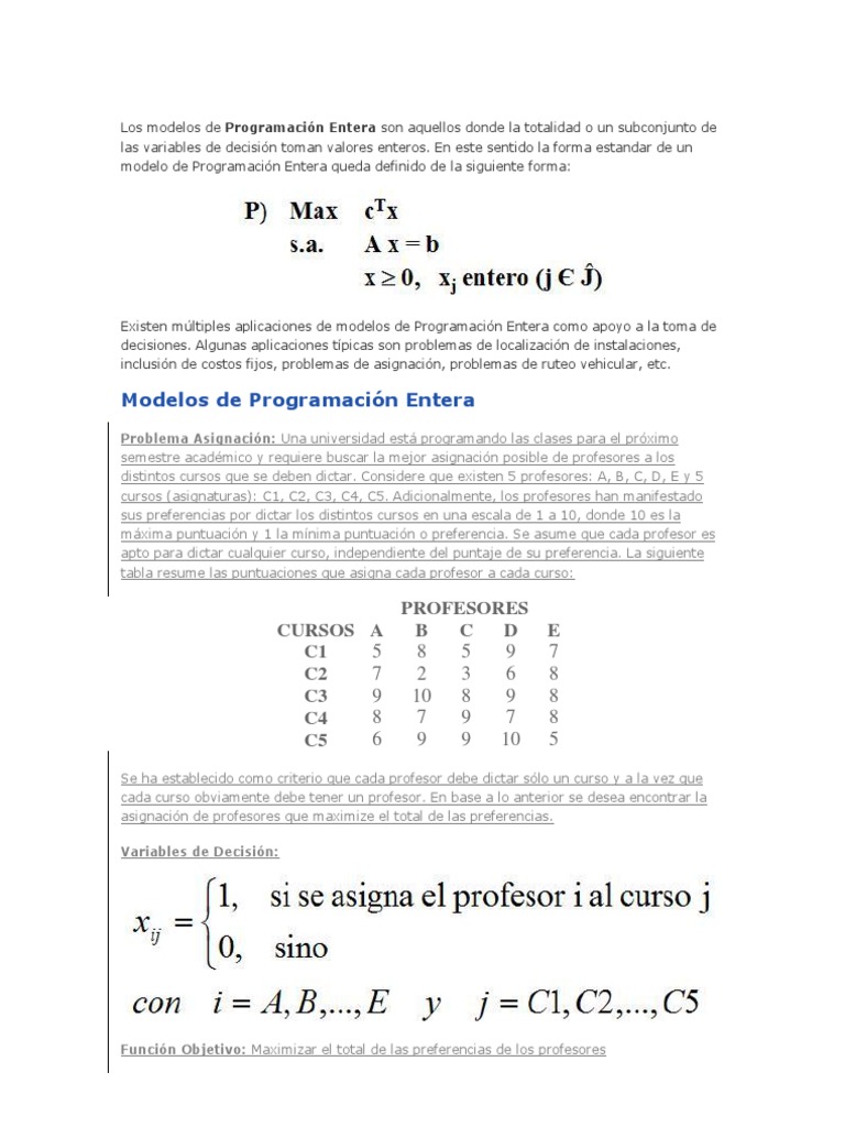 Programacion Entera | PDF | Programación lineal | Conceptos matemáticos