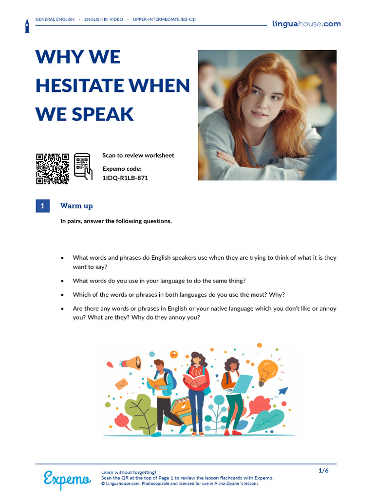 Why We Hesitate When We Speak British English Student B2 C1 | PDF ...