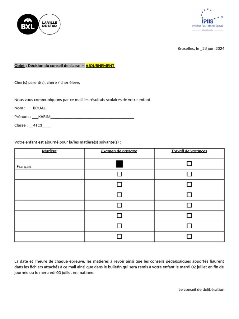 Notification Ajournement Bouali Karim | PDF