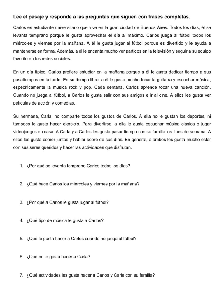 1. Gustar (Carlos) Reading Comprehension (1) | PDF
