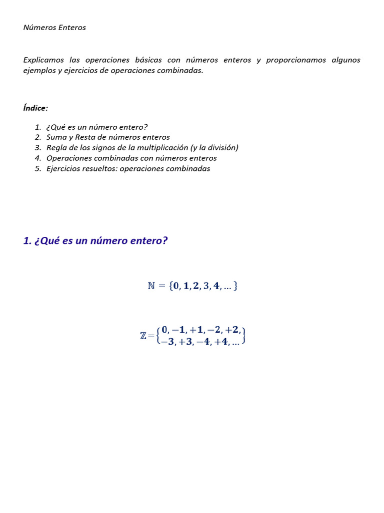 1 - Números Enteros | PDF | Entero | Sustracción