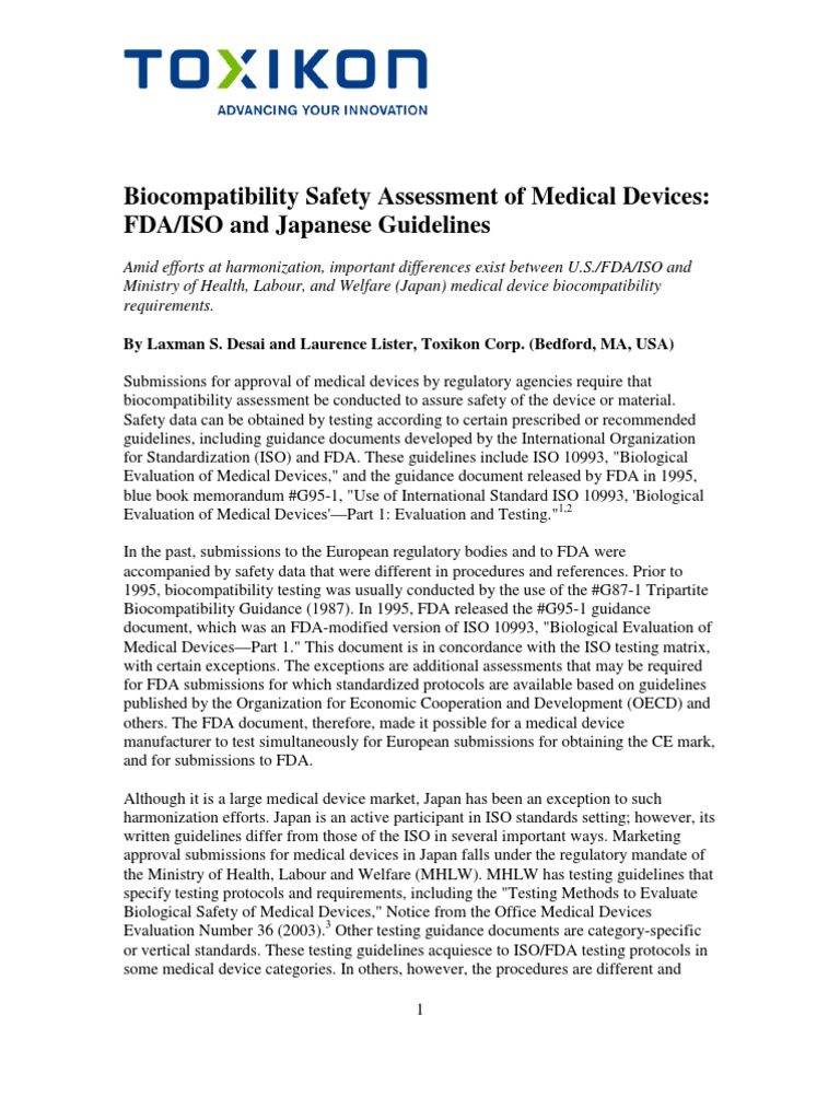 Biocompatibility Testing Guidelines Comparison | PDF | Medical Device ...