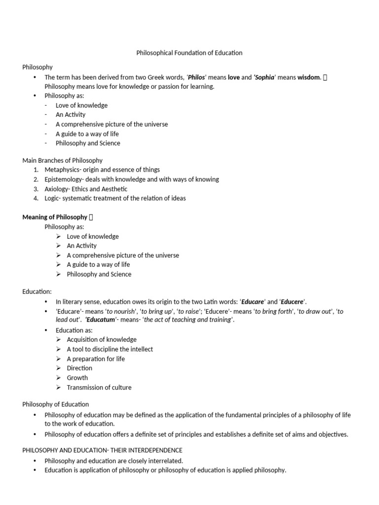 Philosophical Foundations of Education Handout | PDF | Idealism ...