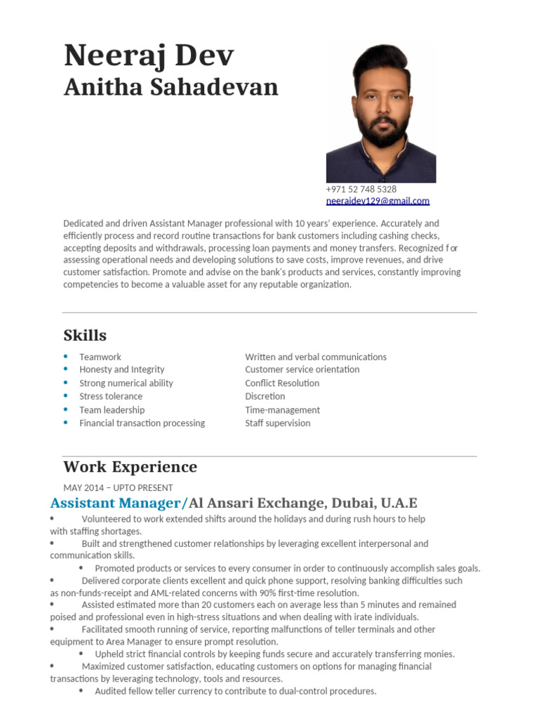 CV - Neeraj Dev Canadian Format | PDF | Banks | Customer