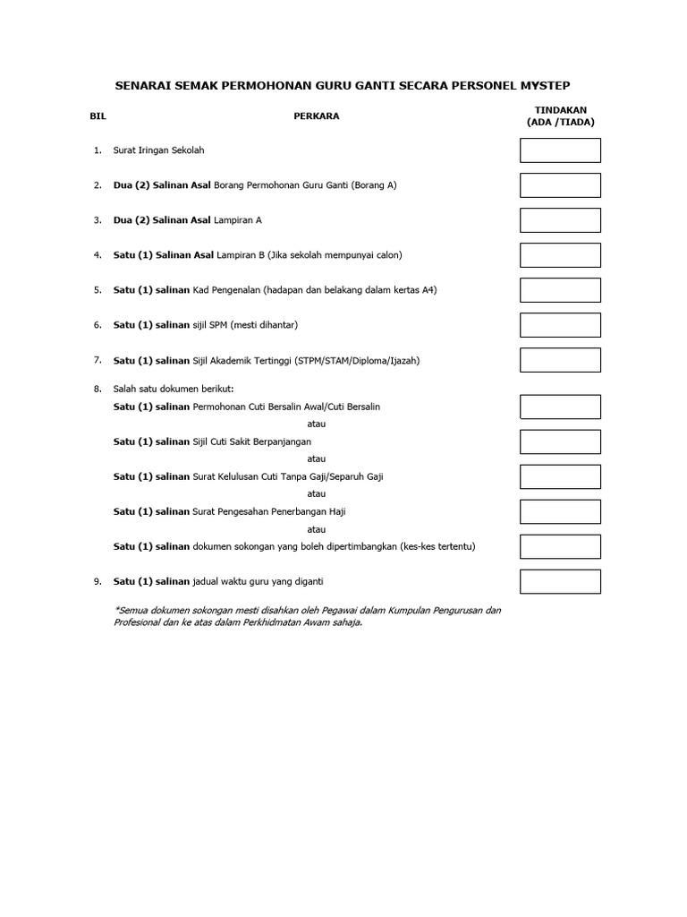 Borang Permohonan Guru Ganti MySTEP | PDF