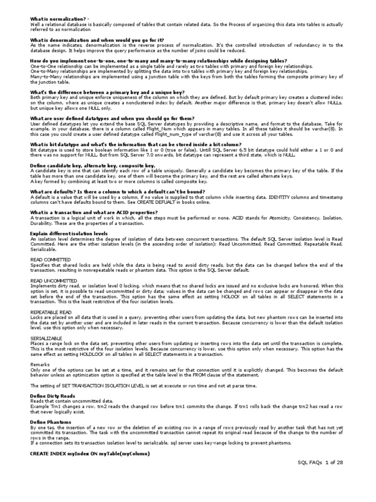 SQL Questions | PDF | Database Index | Microsoft Sql Server