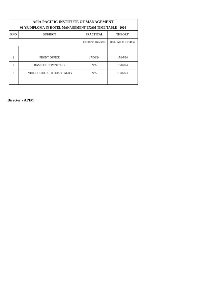 01 Diploma Time Table | PDF