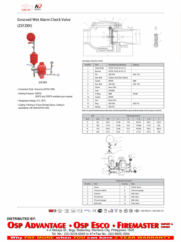 Brochure Mech Brand Ulfm Fire Alarm Check Valve 6inches | PDF