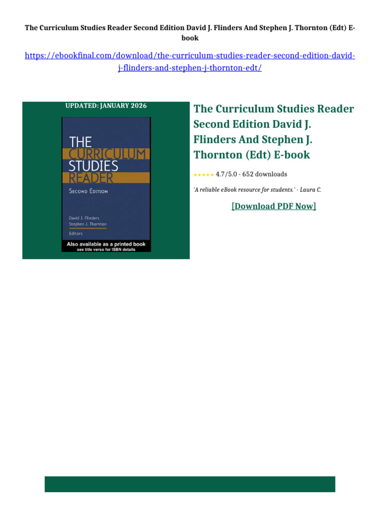 The Curriculum Studies Reader Second Edition David J. Flinders And ...