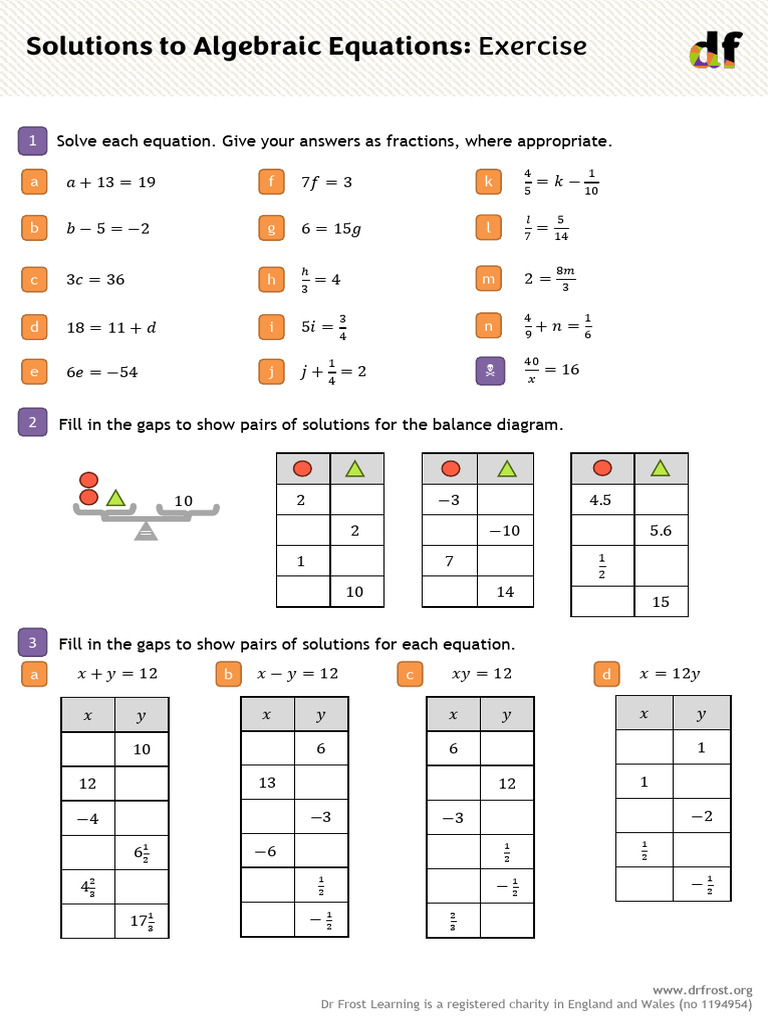 Solutions To Algebraic Equations - Exercise | PDF | Equations ...