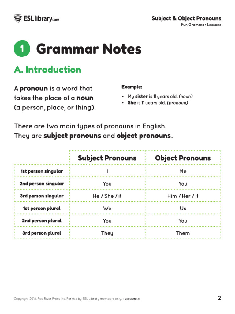 116 Subject and Object Pronouns Can Student 2 3 | PDF | Pronoun ...