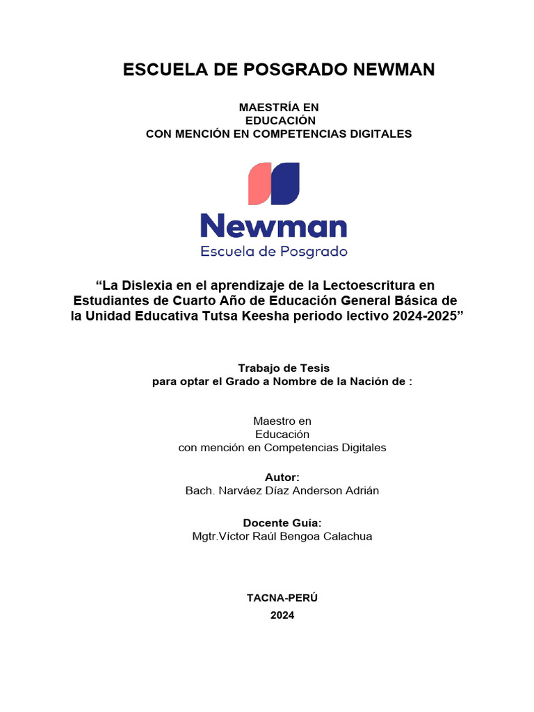 TF - Tesis - Anderson Adrian Narváez Diaz | PDF | Dislexia | Aprendizaje