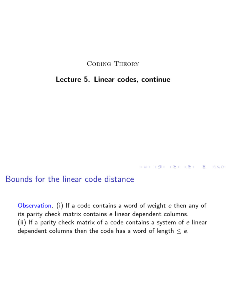 Lecture 5 - Linear Codes, Continue | PDF | Matrix (Mathematics) | Algebra