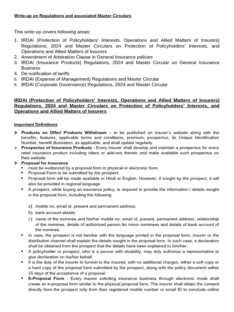 Write-Up On Recent Regulations (IRDAI) | PDF | Insurance | Reinsurance
