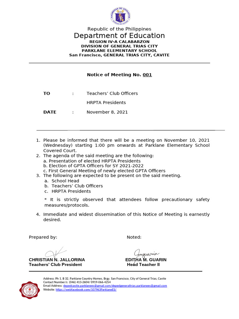 Notice-of-Meeting-GPTA Election | PDF