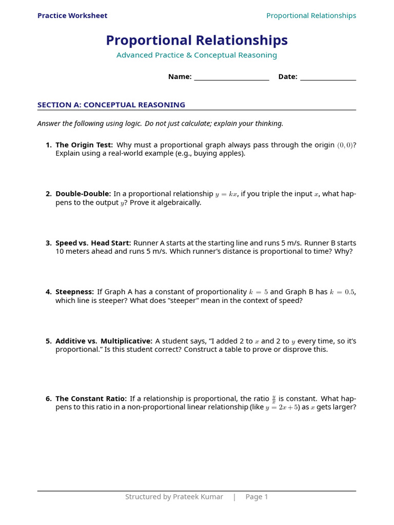 Practice Worksheet - Proportional Relationships | PDF | Mathematics