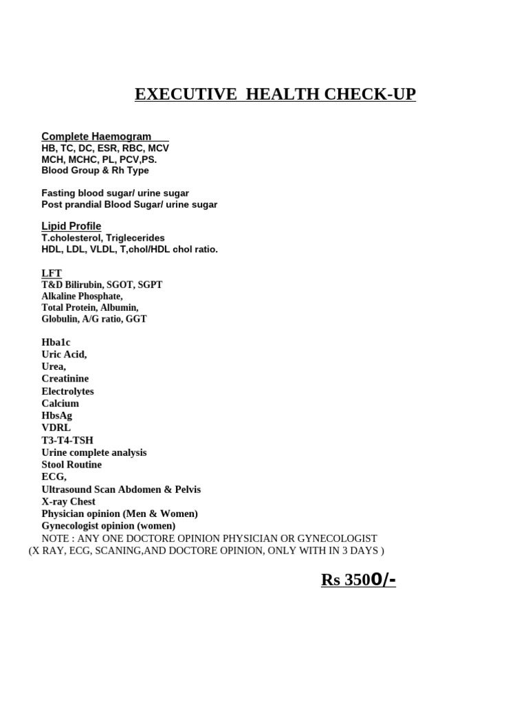 Executive Health Checkup | PDF