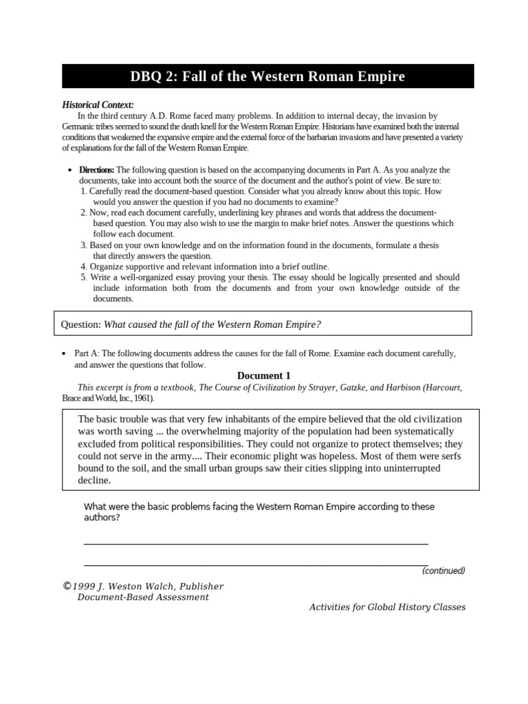 Dbq - Fall of the Western Empire | PDF | Roman Empire