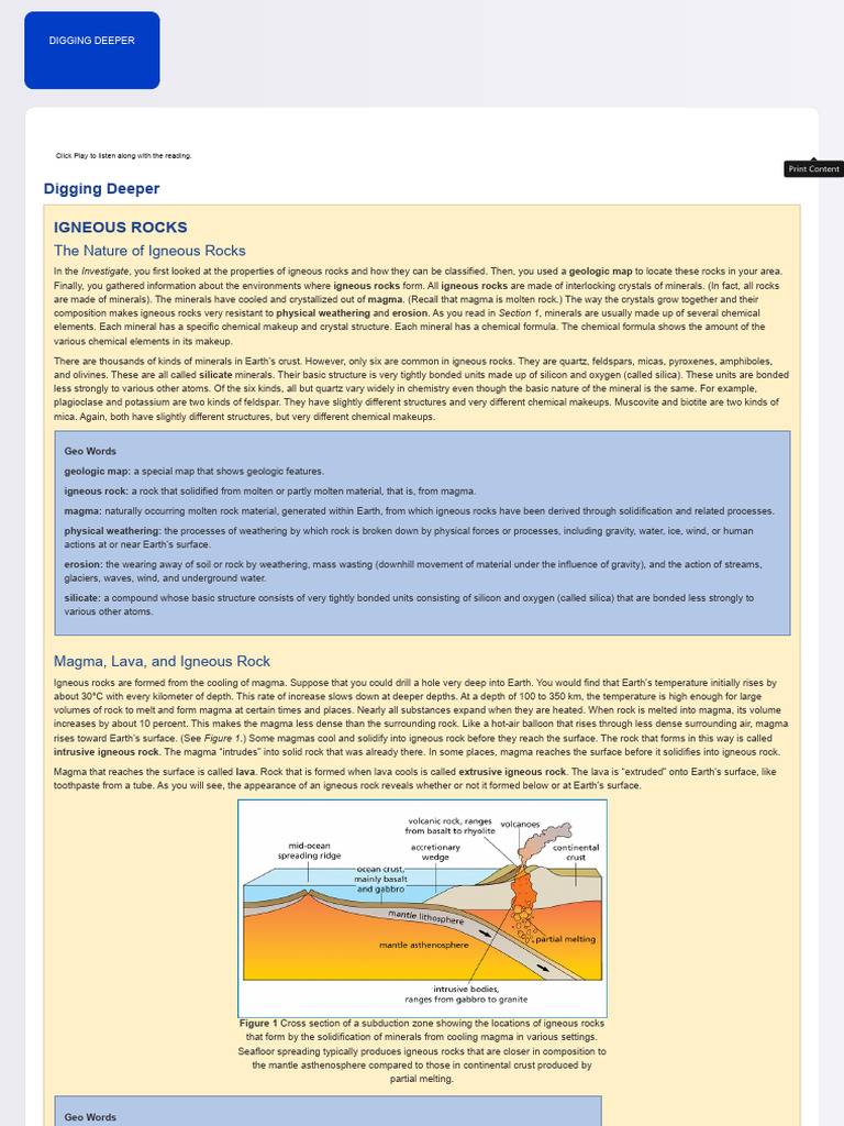 EarthComm Igneous Rocks Reading | PDF | Igneous Rock | Magma