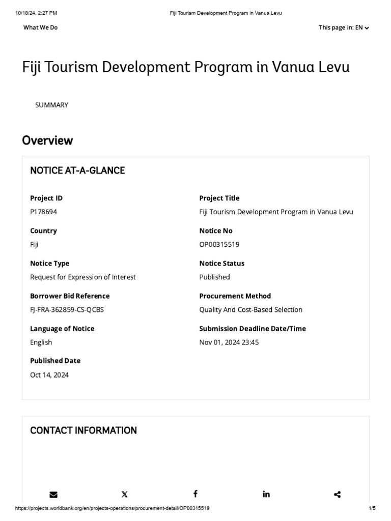 A - Fiji - Tourism Development Program in Vanua Levu | PDF | Fiji ...