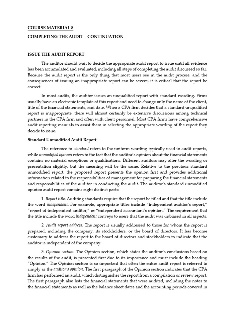 CM 8 (Audit Report) | PDF | Auditor's Report | Audit