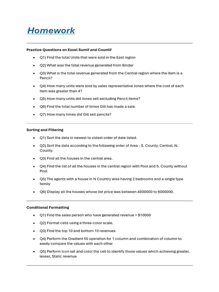 Home Assignment On Excel PDF | PDF