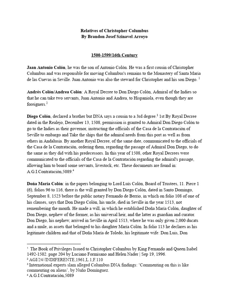 Relatives of Christopher Columbus | PDF | Christopher Columbus ...