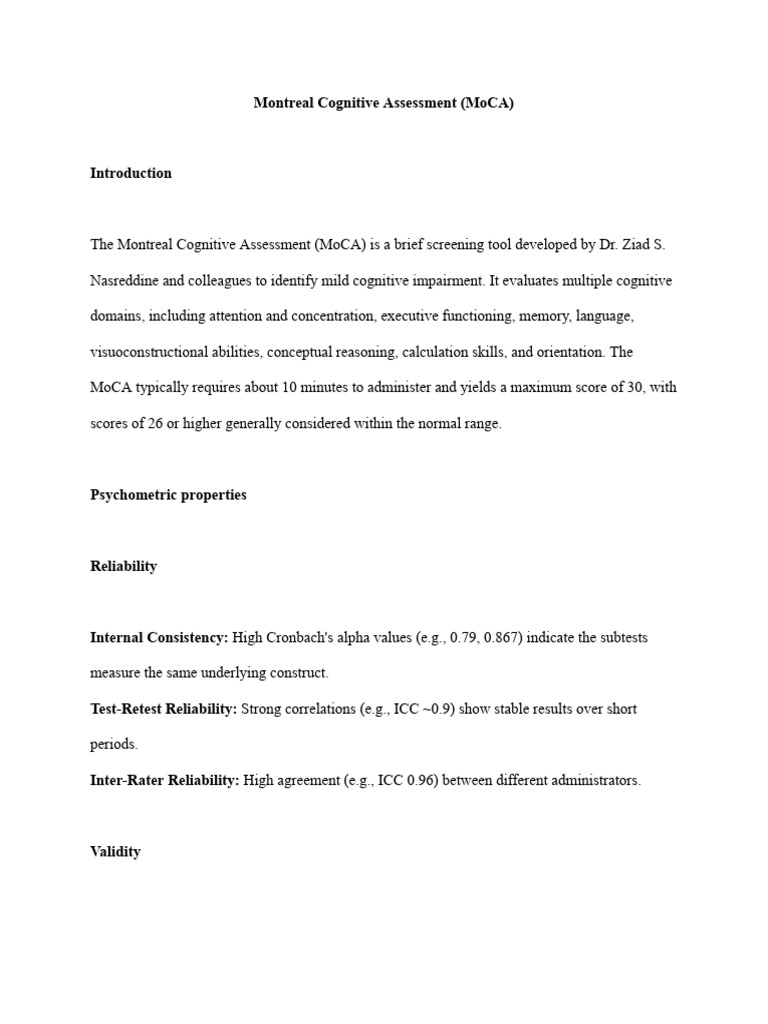Montreal Cognitive Assessment (MoCA) | PDF | Dementia | Clinical Medicine