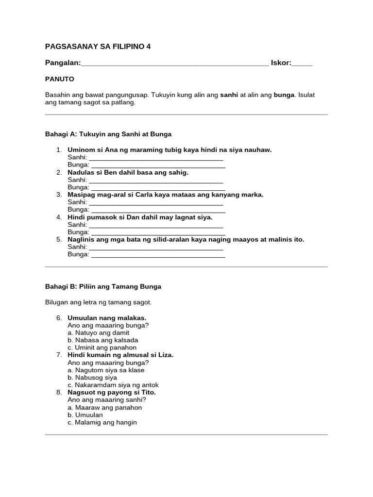 Pagsasanay Sa Filipino 4 | PDF