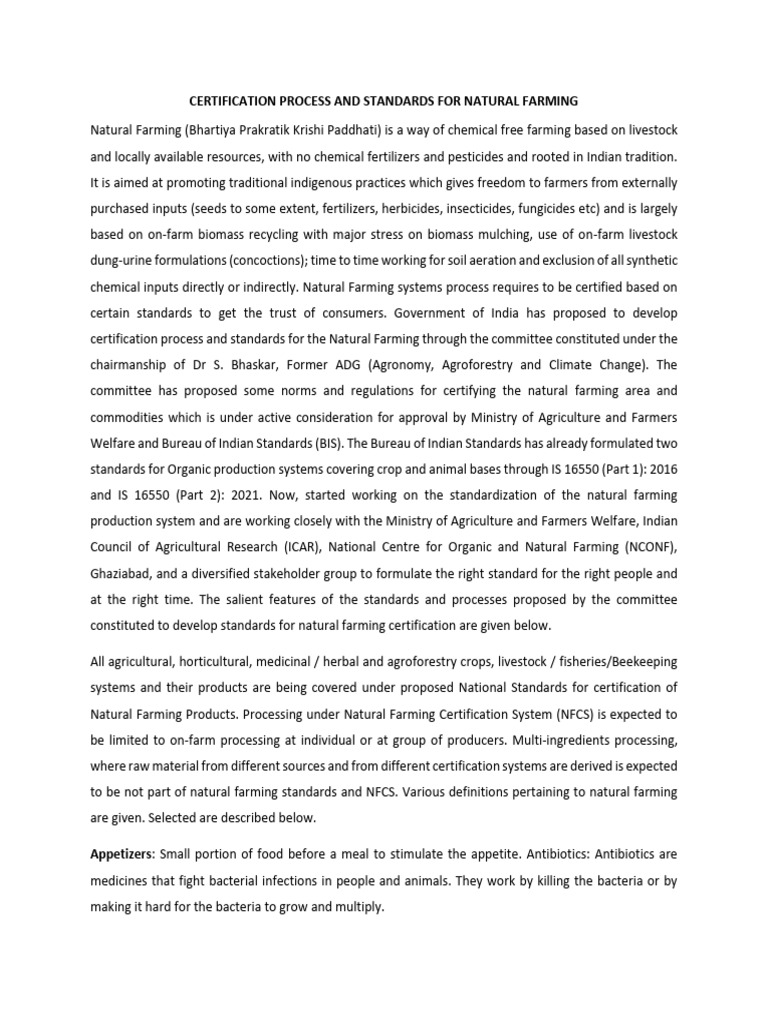 Certification Process and Standards For Natural Farming | PDF ...