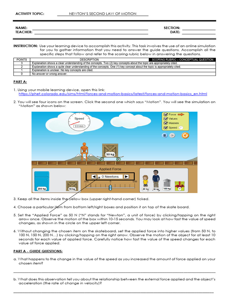 Newton's Second Law of Motion Lab | PDF | Force | Acceleration