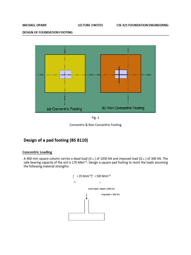 LECTURE 4 - Example - Design of Footing | PDF | Structural Load | Mechanics